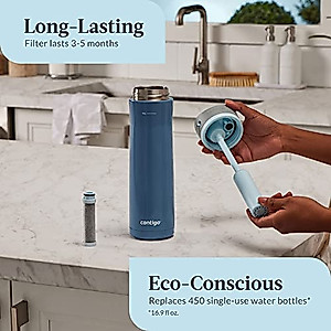 Contigo Wells Chill Stainless Steel Filter Water Bottle with Leak-Proof Straw Lid and Replacement Filter