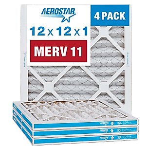 Aerostar 12x12x1 Air Filter MERV 11 (For Allergies, Dust, Lint, Mold, Pet Dander, Smoke & Smog) - Electrostatic MPR 1000 - 1200 & FPR 7 - Pleated HVAC AC Furnace Air Filters - Pack of 4