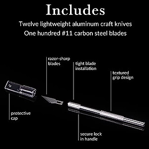 WA Portman Premium Hobby Knife Set & 100 Craft Knife Blades - 12 pc Precision Knife Set & 100 Precision Knife Blades - #11 Art Knife Blades - Craft Knife Set & 100 Craft Blades - Art Knives & Blades