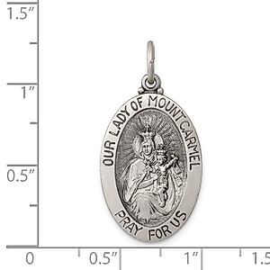 Solid 925 Sterling Silver Vintage Antiqued Our Lady of Mount Carmel Pendant Charm Medal - 31mm x 16mm