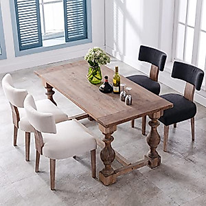 RIVOVA Farmhouse Dining Chairs Set of 2, Linen Upholstered Dining Room Chairs, Accent Parsons Chairs with Solid Wood Legs, Beige