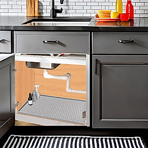 Jacooxi Under Sink Mat 28 x 19 for Kitchen Waterproof, Silicone Under Sink Liner, Bathroom Kitchen Cabinet Protector Mat, Easy to Clean Cabinet Mat Organizers and Storage, Light Grey