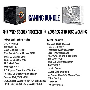 INLAND Performance 2TB PCIe Gen 4.0 M.2 NVME SSD + AMD Ryzen 5 5600X Desktop Processor Bundle with ASUS ROG Strix B550-A Gaming Motherboard