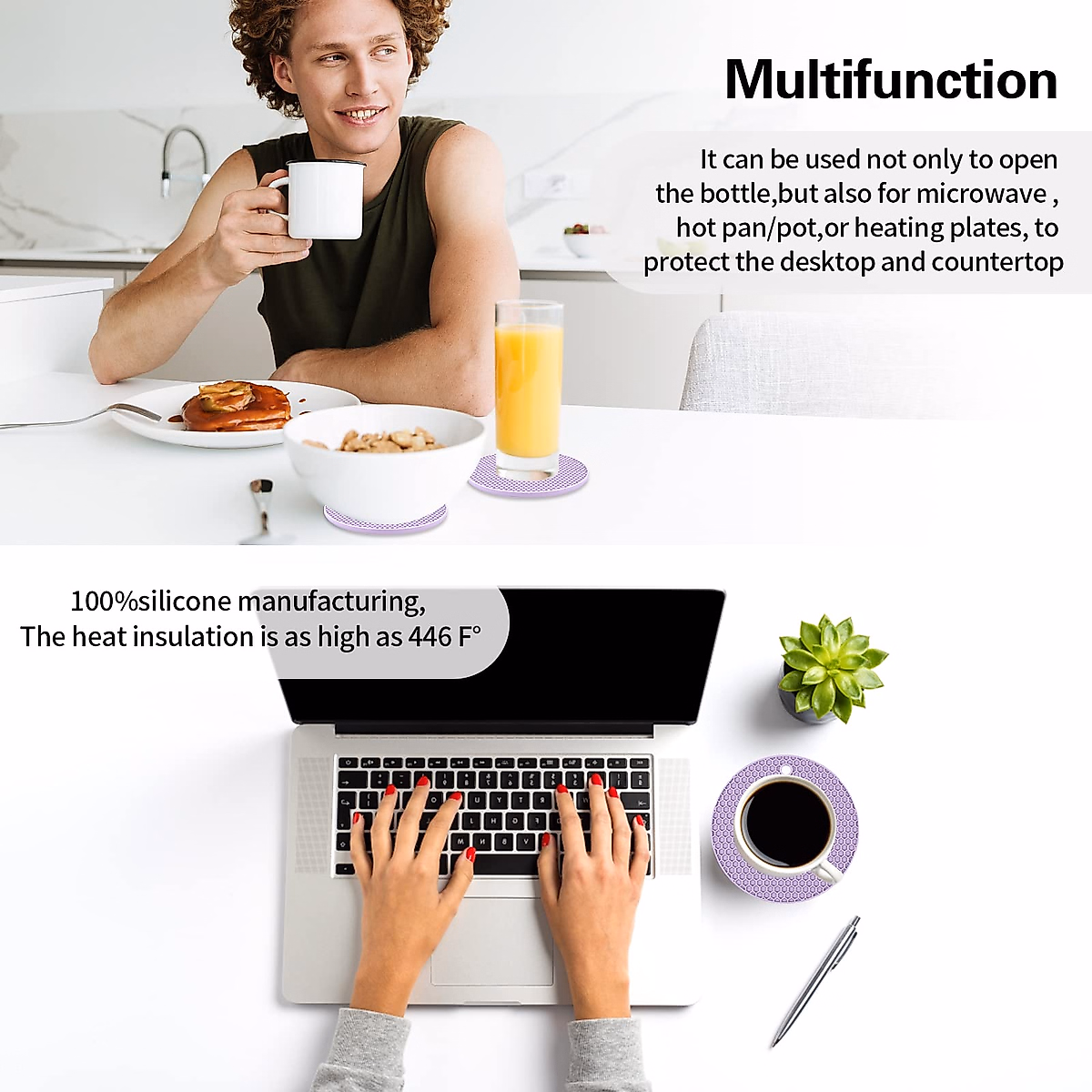 4pcs Jar Opener Gripper Pads-Clearance, Silicone Rubber Bottle Lid Opener, Strong Grip Pad Set Opening Cans, Jars, Bottle lid Cap, for Seniors with Arthritis Weak Hands Kitchen Coaster (Purple)