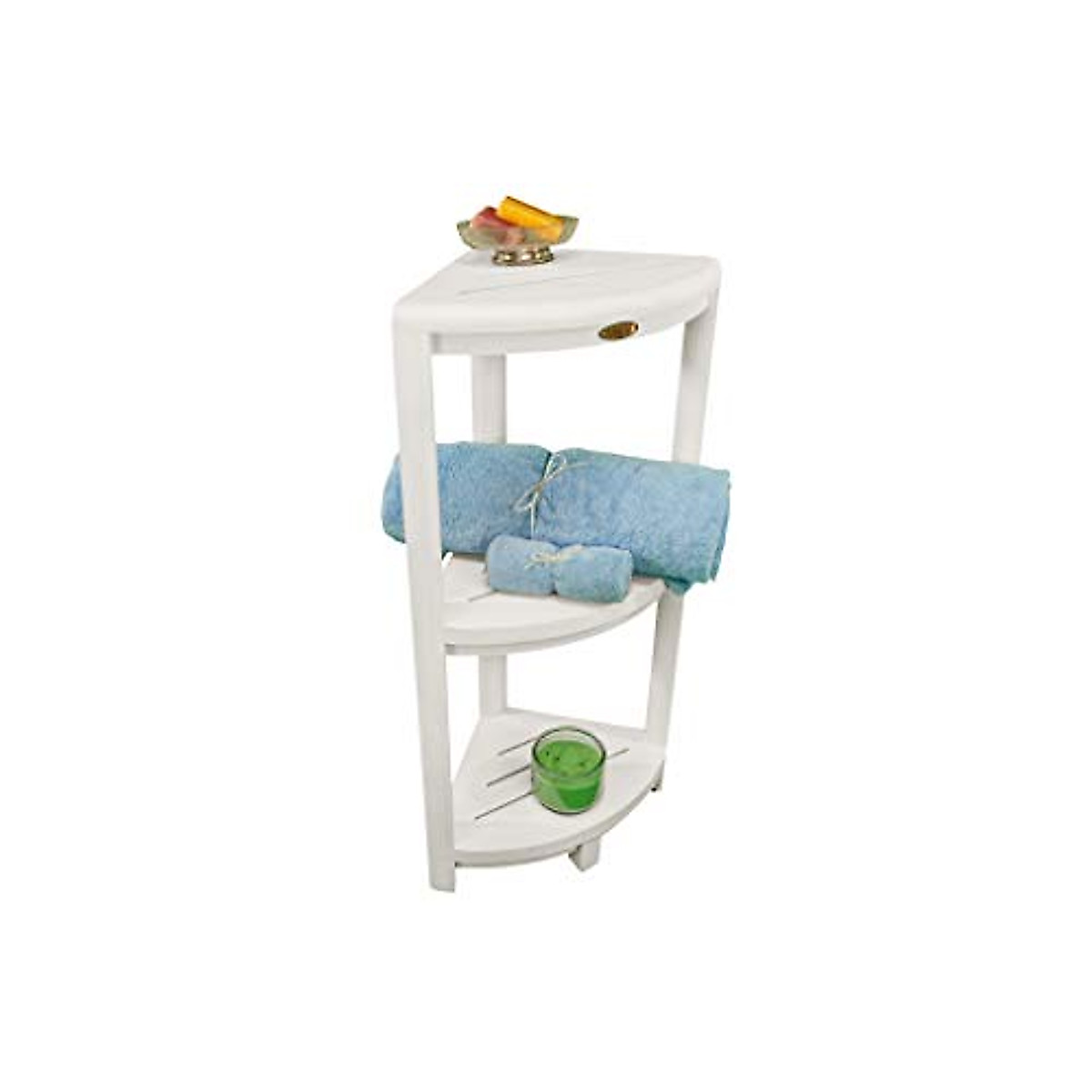 CoastalVogue SnazzyCorner Teak Corner Shower Shelf Wood Corner Shelf 3-Tier Corner Shower Shelf in Antique White Finish – 33 inches Tall