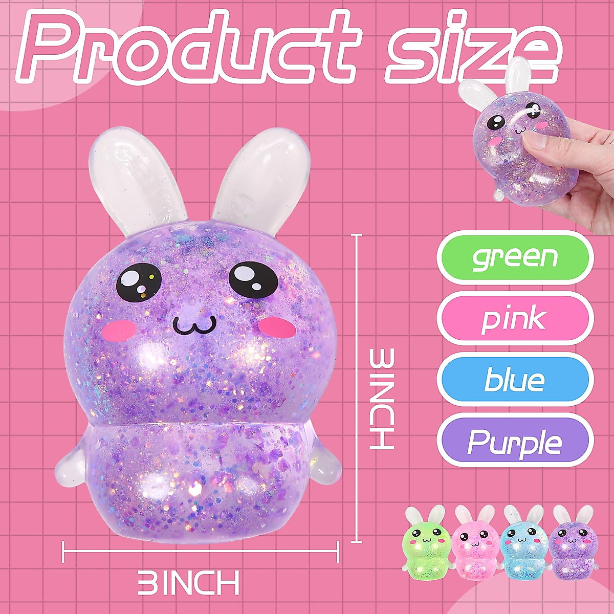 Easter Basket Stuffers,Easter Basket Essentials,4pcs Squishy Easter Bunny Stress Balls for Adults,Kids,Easter Toys Stress Relief Fidget Balls,Easter Party Favors for Kids,Easter Basket Ideas Gifts