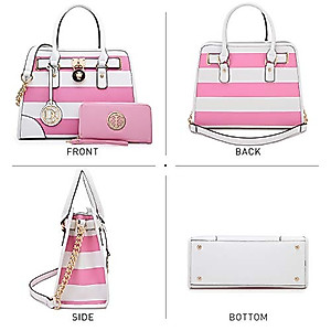 Dasein Women Handbags Top Handle Satchel Purse Shoulder Bag Hobo Bag Work Bag Set 2pcs (Pink/White)