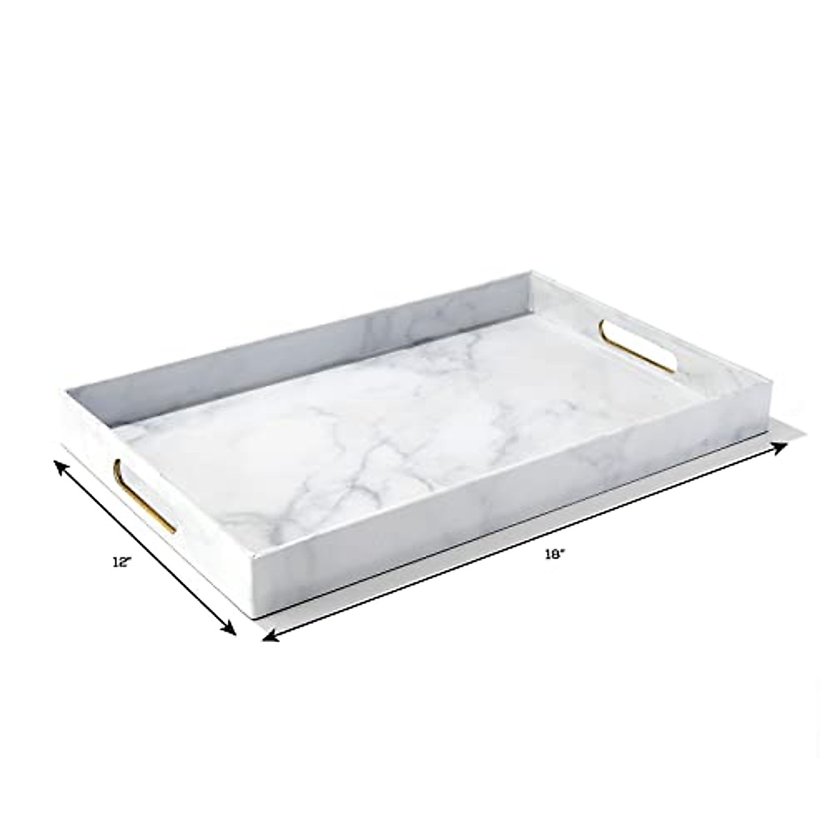 American Atelier Set of 2 Marble Finish Rectangular Serving Tray with Gold Trim Handles- Indoor & Outdoor Platter for Home Entertaining, Cocktails, Snacks, Barware, Perfume (Large 19x14, Small 18x12)