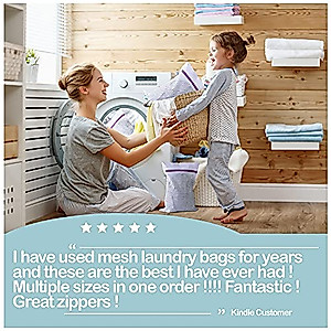 Set of 4 Laundry Wash Bags by Nilu, Honeycomb Mesh, Reusable Heavy Duty Wash Bags with Premium Zipper Lock, Mesh Bag for Lingerie, Clothes, Jeans, Bath Towels, Socks, Travel Storage Organize Bag