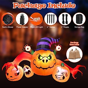 Wothfav 8FT Long Halloween Inflatable Outdoor Decorations, Pumpkin Decorations with Build-in LED Lights, Blow Up Jack-o-Lantern for Indoor Outdoor Halloween Party, Yard, Garden, Lawn