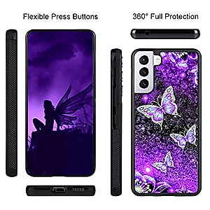 OOK Samsung Galaxy S22 Case Glitter Purple Butterfly Nebula Space Design Hard PC+Soft TPU Bumper Anti-Slip Ultra Thin Cover Protective Shockproof Case for Galaxy S22, 2022