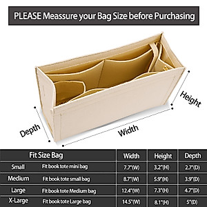 LOUKAYCCI Purse Insert Organizer for Mini dior book tote Bag Insert，Premium Purse Felt Insert Multiple Pockets (Small, Khaki)