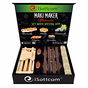 Isottcom Sushi Making Kit - Premium Sushi Set, Soy Sauce Mixing Bowls, Chopsticks with Holders, Bamboo Mat - Sushi rolling Kit for Home - Sushi roller Mobile App Sushi Maker Kit in Amazing Gift Box