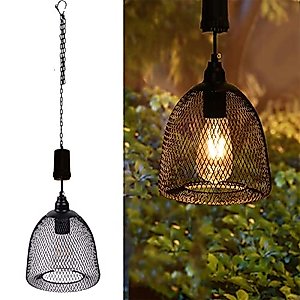 Battery Operated Hanging Light -Retro Decor lamp Black Metal Mesh LampEdison Bulb Lightswith 6 Hours TimerOutdoor Pendant Chandelier Lantern Great for Gazebo Garden Patio Living Room Indoors