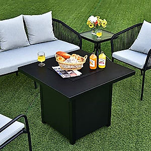 Giantex 32-Inch Propane Fire Pit Table, 40000 BTU Square Gas Firepit Table with Lid, Fire Glass and Adjustable Flame, CSA Approved, 2-in-1 Outdoor Steel Fire Table for Patio Deck Backyard Yard Garden