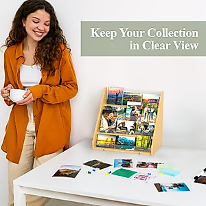 NiHome 4-Tier Bamboo & Acrylic Greeting Card Display Stand for Cards, Photos, Postcards - Durable Stylish Showcase Organizer with High-Transparency Panels for Home, Wedding, Birthday Decor & Keepsakes