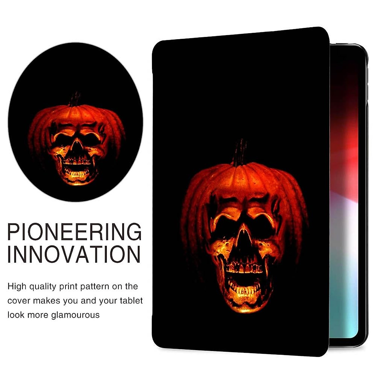 Cool Tablet Case for Samsung Galaxy Tab S7 FE/S8 Plus 2022/S7 Plus Case 12.4 Inch, Horror Movie Pattern Halloween Design Cases, PU Leather Folio Back Cover Funda for SM-X800 X806 T970 T975, Pumpkin 3