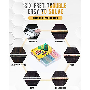 Baroque Fret Erasers for Guitar, Fret Polishing Cleaner, Frets Polish Tools Kit, Clean Fret Wire/String/Metal, Set of 5 (180& 400& 1000& 1500& 2000 Grit)