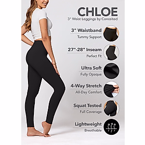 Conceited Leggings for Women - Tummy Control - 3" Waistband - Regular and Plus Size - Black - Small - Medium