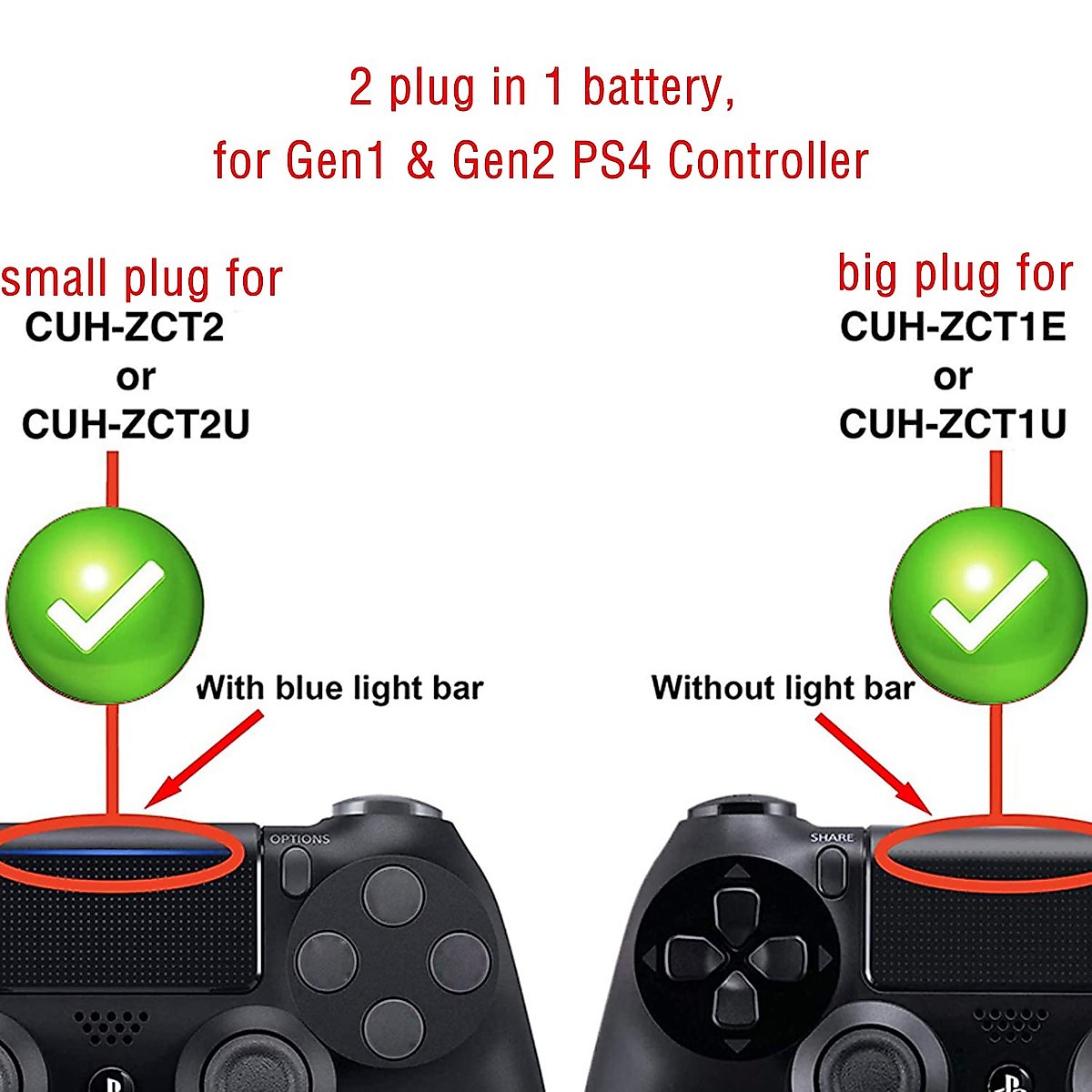 POWTREE Upgraded 2000mAh 2Packs PS4 PS4Pro Battery for Sony PlayStation 4 Dualshock 4 V1 V2 Controller CUH-ZCT2U CUH-ZCT2E CUH-ZCT1E CUH-ZCT1U CUH-ZCT1H, ect.