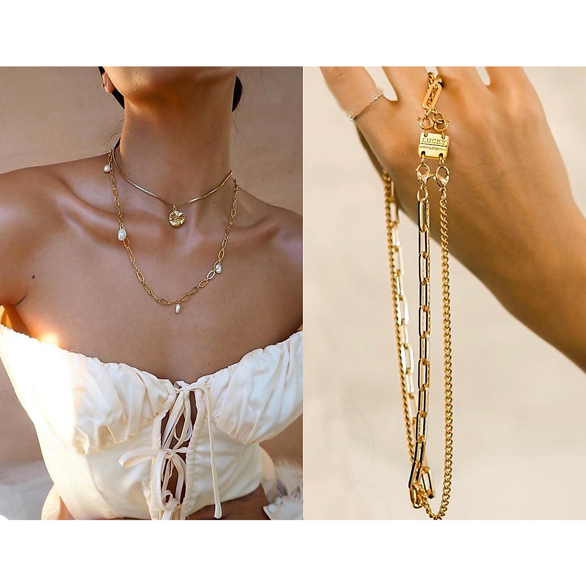 kcctoo Necklace Layering Clasp Womens Jewelry Separators 18K Gold and Silver Magnetic Multiple Necklace Clasp for Women Layered Look