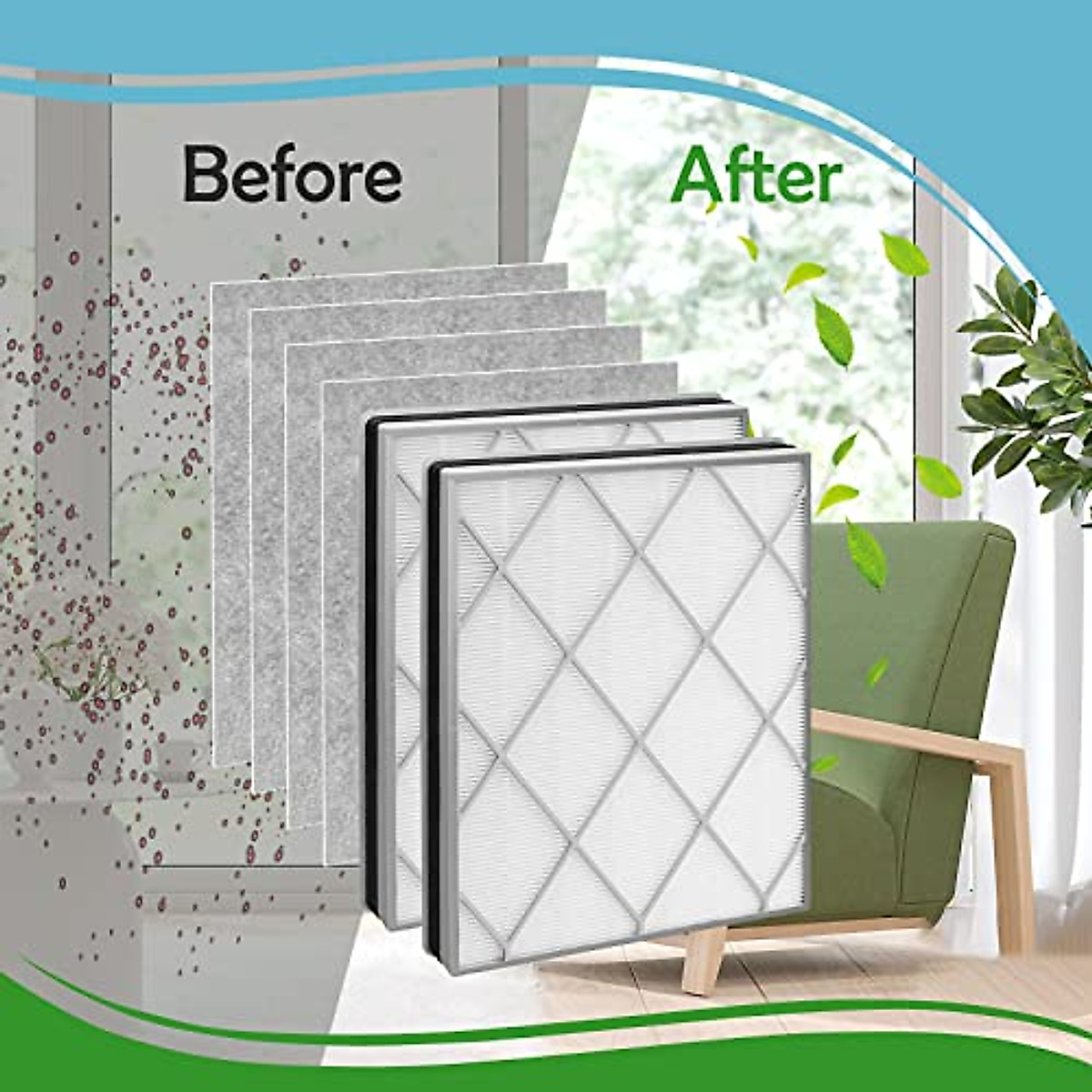 HE401 HE402 True HEPA Replacement Filter Compatible with Shark 4 Fan HE401 HE402 HE405 HE400 Air Purifier, 2 HEPA Filter Plus 4 Pre-filter, HE4FKPET