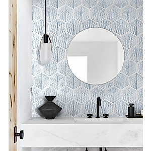 MelunMer Modern Peel and Stick Wallpaper Boho Contact Paper for Cabinets and Drawers Self Adhesive Wallpaper Removable Wallpaper for Bedroom Geometric Wallpaper for Bathroom Blue/White 17.3''×78.8''