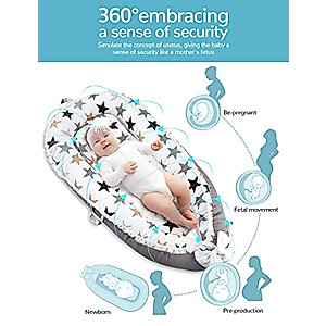 GIEFRNE Baby Lounger Baby Nest Cover Baby Registry Search Co-Sleeping Portable Bed Cover for Baby 0-12M, Soft Breathable Cotton for Newborn Bassinet Mattress Adjustable Size (Star)