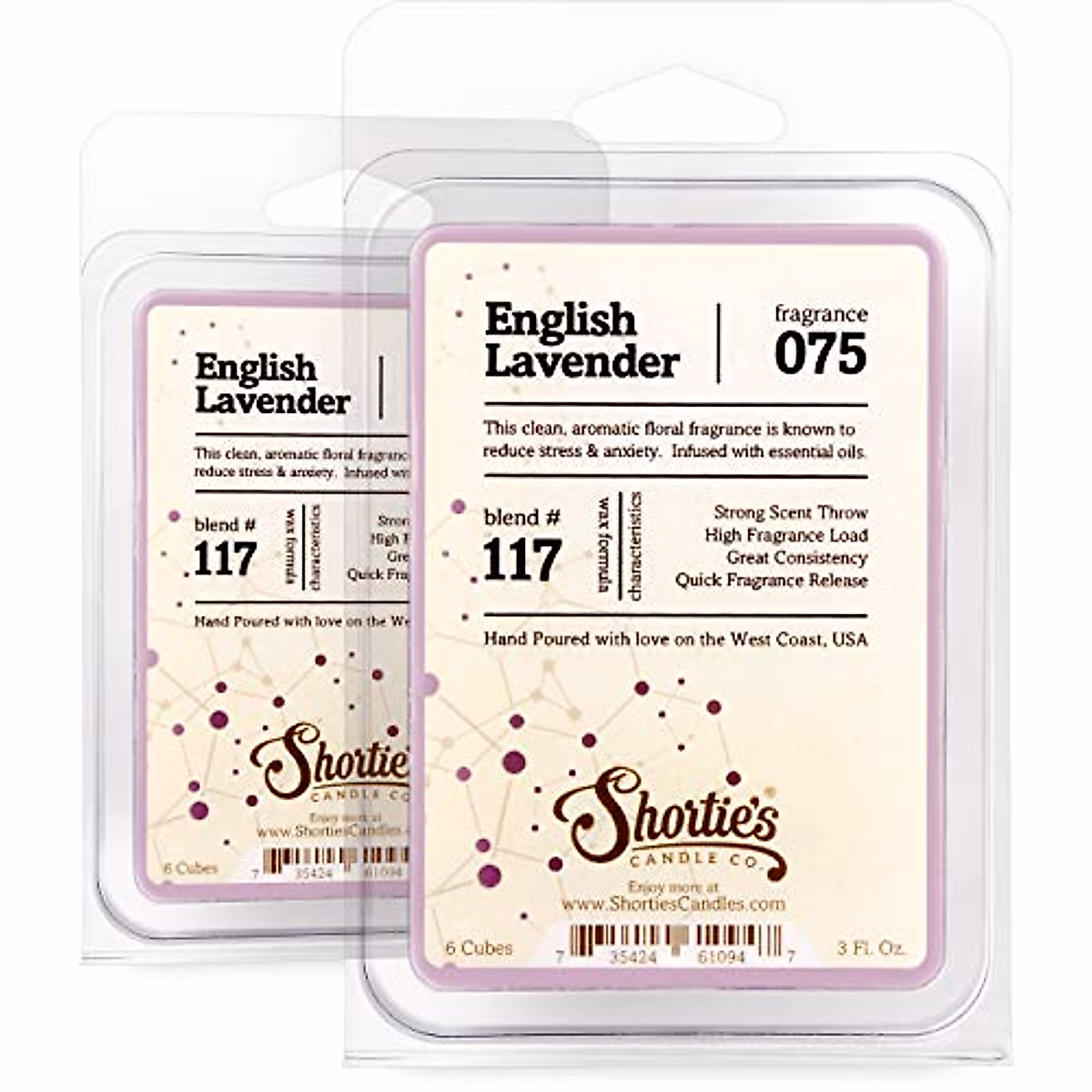 Shortie's Candle Company Pure English Lavender Wax Melts Multi Pack - Formula 117-2 Highly Scented Bars - Made with Essential & Natural Oils - Flower & Floral Air Freshener Cubes Collection