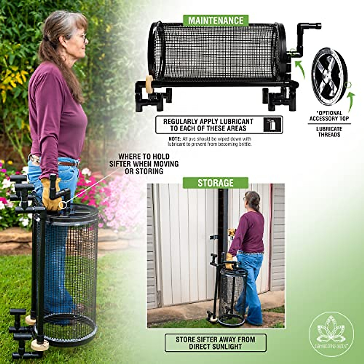 Rolling Garden Sifter with 1/2 in. Heavy Duty Screen and Accessories (1 ...