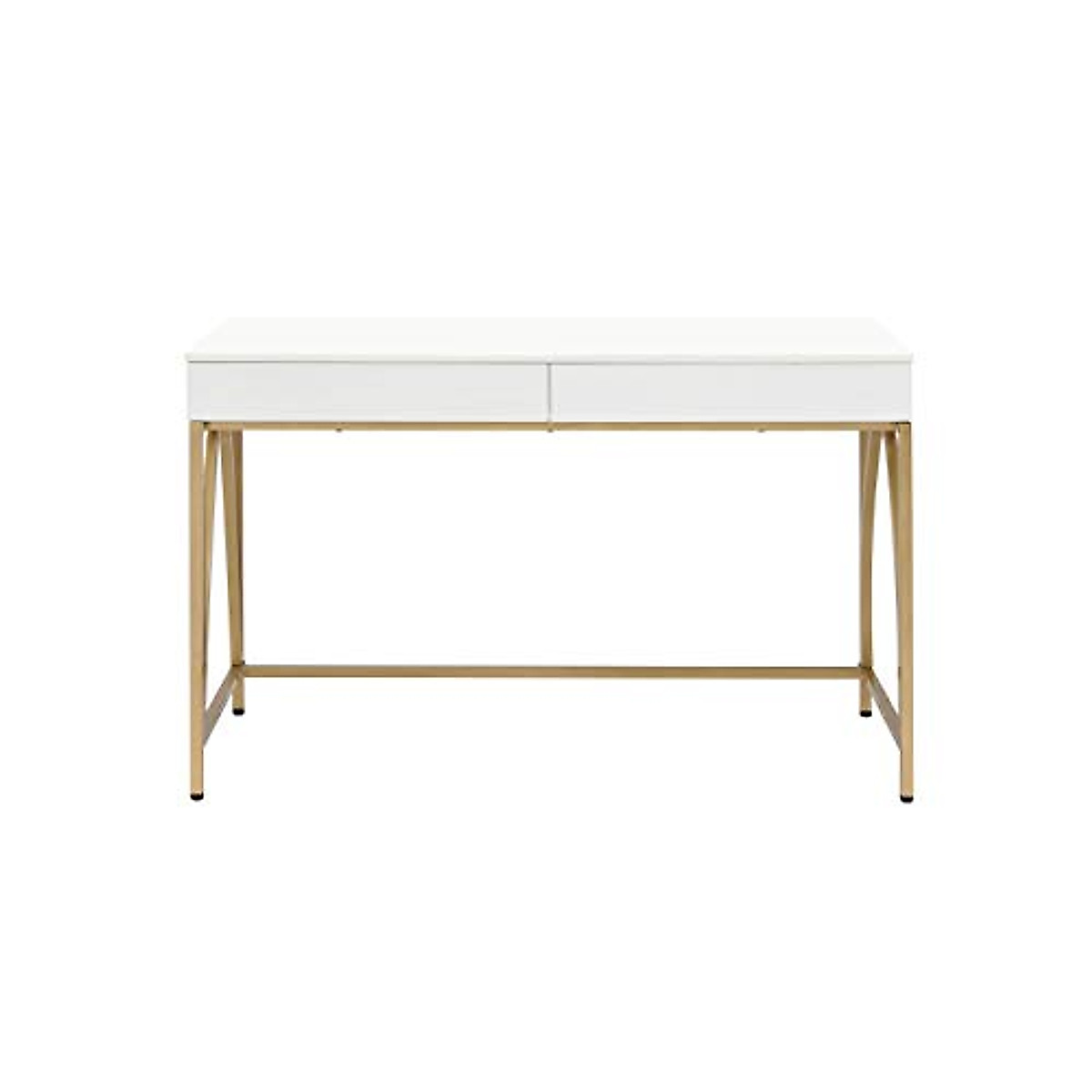 Acme Furniture Lightmane Desk, White High Gloss & Gold
