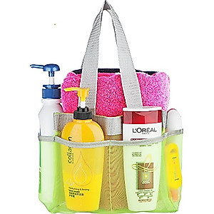 YaeloDesign Shower Caddy Portable Bathroom Mesh Tote Organizer with 7 Storage Compartments Green