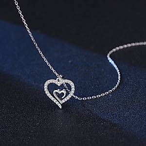 Kovtia Love Forever Heart Necklace 14K Gold Plated Heart to Heart Delicate Wedding Necklace for Women, Valentine’s Day Gift,Mother’s Day Presents Jewelry (Silver)