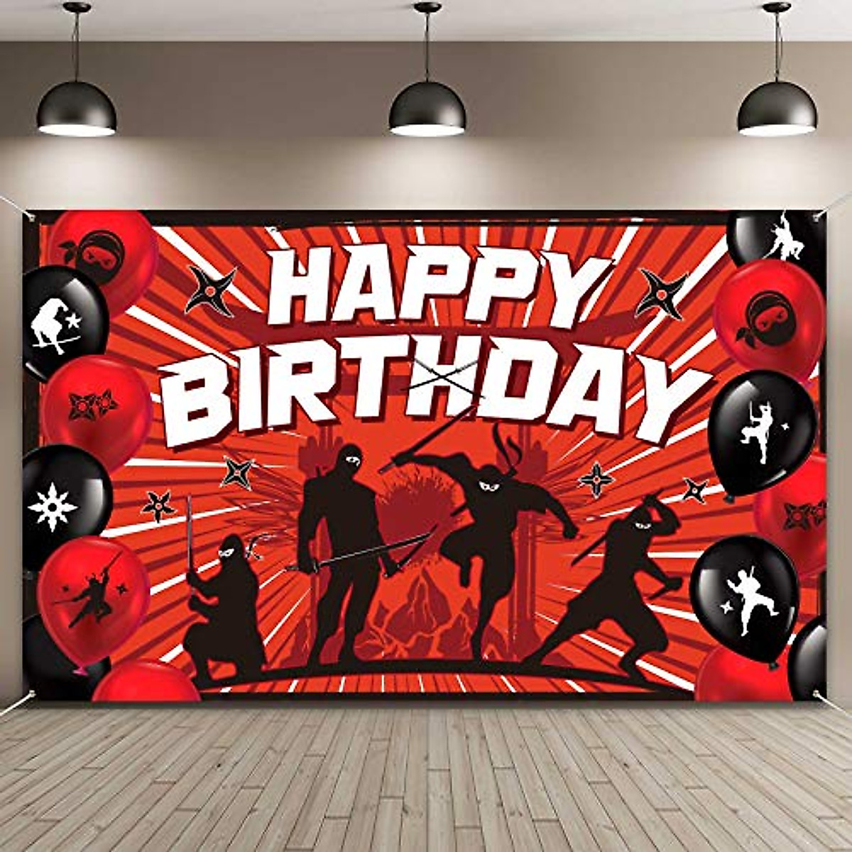 Ninja Themed Birthday Party Supplies Ninja Party Favors Decorations Warrior Birthday Banner Ninja Birthday Backdrop for Boys Happy Birthday Wall Hanging 70.8 x 43.3 Inch