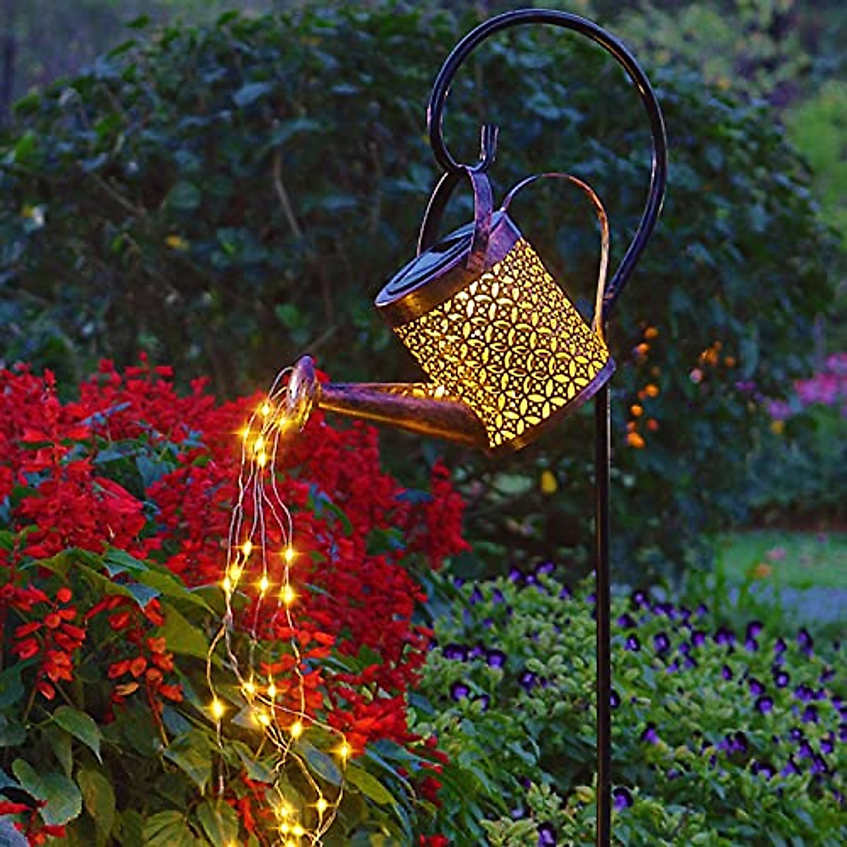 N/C Goking Solar Lights for Outdoor Garden Decor, Watering Can Lanterns Waterproof LED Light, Hanging Mental Yard Art Stake Patio Lawn Walkway & décor Gold Daisy