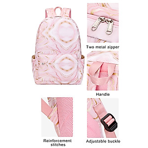JiaYou Teens Girls Backpack Sets 3Pcs Daypack with Lunch bag Pencil case marble pattern print(Pink,20Liters)