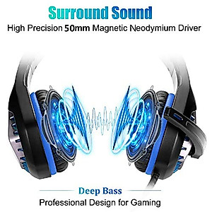 Headsets for Xbox One, PS4, PC, Nintendo Switch, Mac, Gaming Headset with Stereo Surround Sound, Over Ear Gaming Headphones with Noise Canceling Mic, LED Light (Headsets Black)