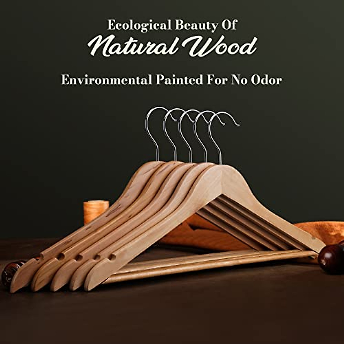 Flottian Wood Hangers 20 Pcs Solid Wooden Hangers Premium Clothes Hanger Smooth Finish Coat Hanger Heavy Duty Hangers for Shirt, Jacket, Pant, Dress （Natural）