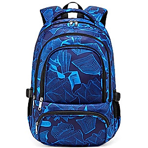 BLUEFAIRY Kids Backpack Boys Elementary School Bags Primary Middle School Book Bags Sturdy for Teens Chlid Lightweight Durable Travel Gifts Mochila para niños 17 Inch (LINE-BLUE)