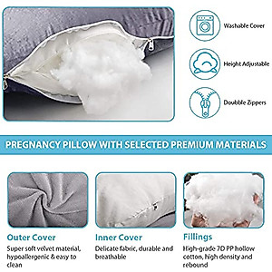 Jcickt Pregnancy Pillow J Shaped Full Body Pillow with Velvet Cover Grey Maternity Pillow for Pregnant Women, 60"