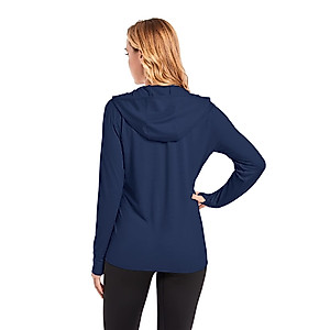 KEFITEVD UPF Shirt Women Long Sleeve UPF 50+ Sun Protection Hoodie Jacket Outdoor Workout Tops for Women Hooded Fishing Shirt Dry Fit Shirts Women Navy