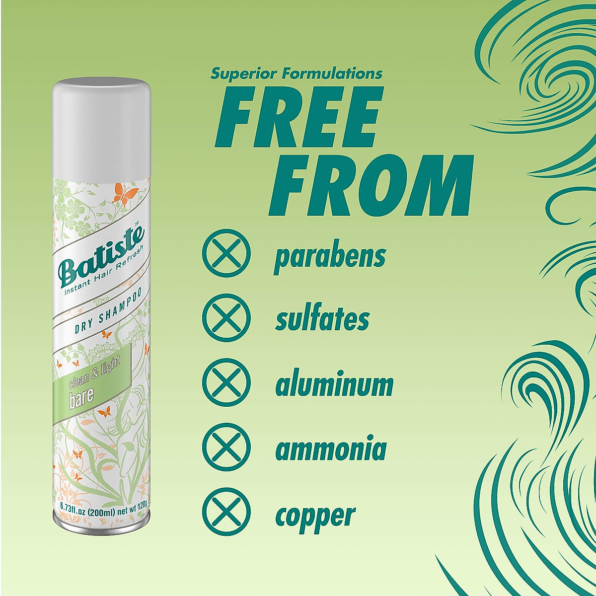 Batiste Dry Shampoo, Bare Fragrance, 200ml 120g (Pack of 3)