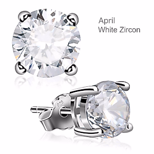 UHIBROS 6 Pairs Stainless Steel Stud Earrings Set For Mens Womens Hypoallergenic Cubic/Square Zircon Earrings 18K White Gold 316L CZ Earring