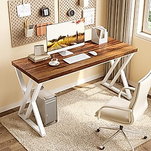 LITTLE TREE 55 Inch Large Simple Industrial Computer Desk Study Writing Table Home Office Workstation,Brown