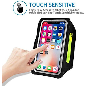 Cell Phone Running Armband with Airpods Zipper Pocket Armband Case Running Holder For iPhone 14/14 Pro Max/13/13 Pro/12 Pro Max/12 Pro /11 Pro Max,Galaxy S20 S10,Sweatproof Arm Band with Card/Key Bag