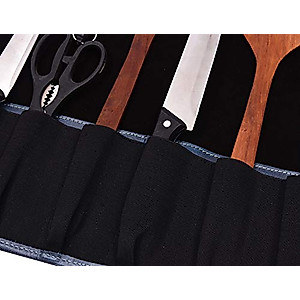 Leather Knife Roll Storage Bag, Elastic and Expandable 10 Pockets, Adjustable/Detachable Shoulder Strap, Travel-Friendly Chef Knife Case By Aaron Leather Goods