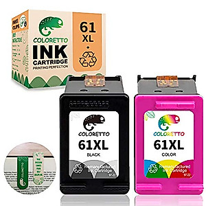 COLORETTO Remanufactured Printer Ink Cartridge Replacement for HP 61XL to use with HP Deskjet 1000 1010, Envy 4500 4501 5530 5531, Officejet 2620 2621 2622 （1 Black 1Color） Combo Pack with Bookmark