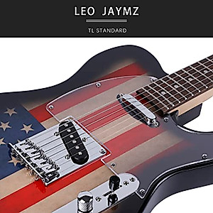 Leo Jaymz TL Style Electric Guitar with US Flag Design - High Gloss Mahogany Body and Hard Maple Neck - High Transparent Acrylic Pickguard (US Flag, Deluxe)
