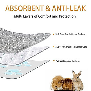 Oncpcare 47x24 Waterproof Guinea Pig Pads, Washable Rabbit Pee Pads, Reusable Fleece Guinea Pig Bedding Fast and Super Absorbent Pee Pad for Small Animals Bunny Hamster Rat