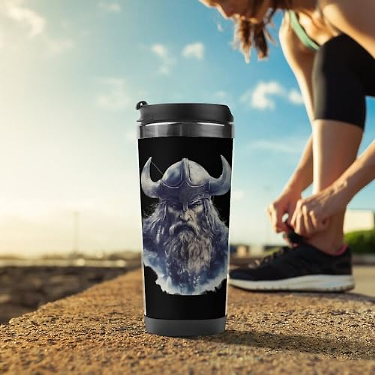 Valhalla-Viking Norse Mythology God Travel Coffee Mug Reusable Insulated Drinking Cup with Lid for Home Outdoor Works 13 Oz